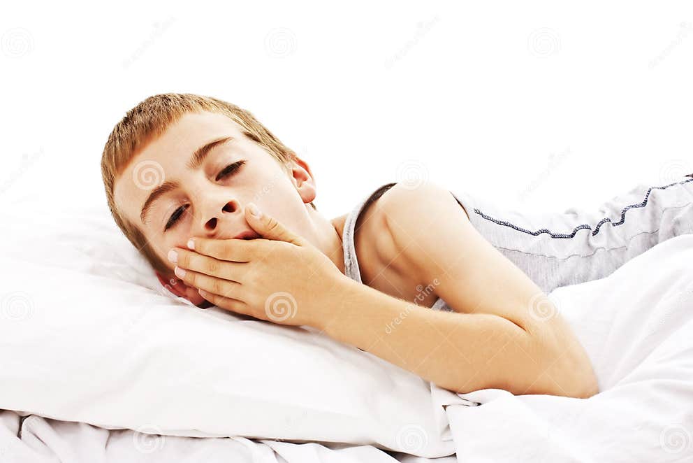 Adorable Boy is Yawning in a Bed Stock Image - Image of generation ...