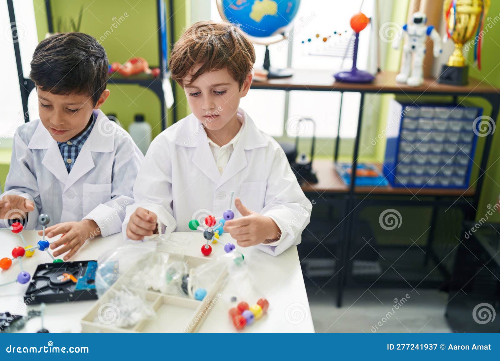 Adorable Boys Students Playing with Molecules Toy at Laboratory ...