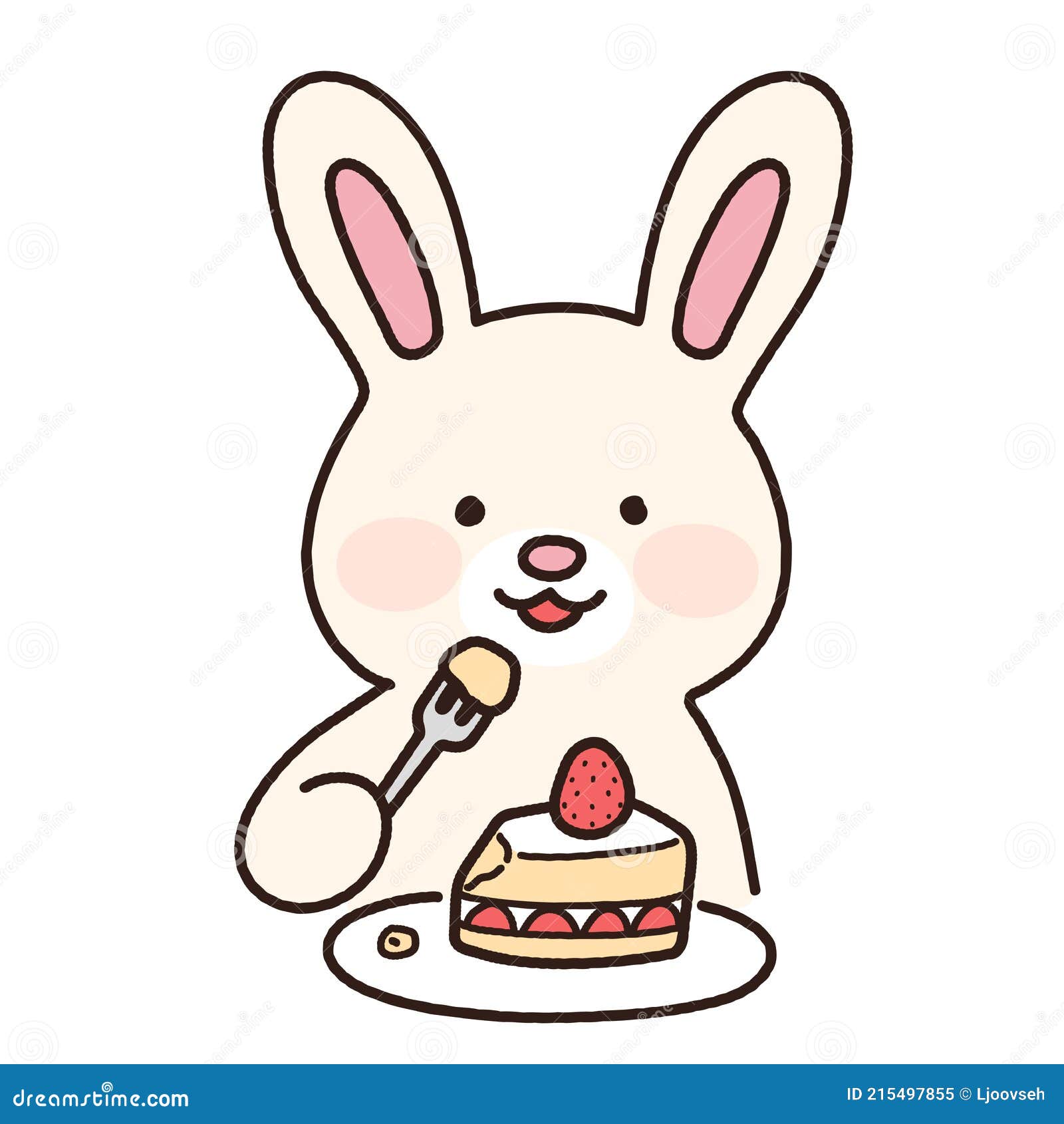Adorable Bunny Eating A Strawberry Shortcake Outlined Cartoon Vector ...