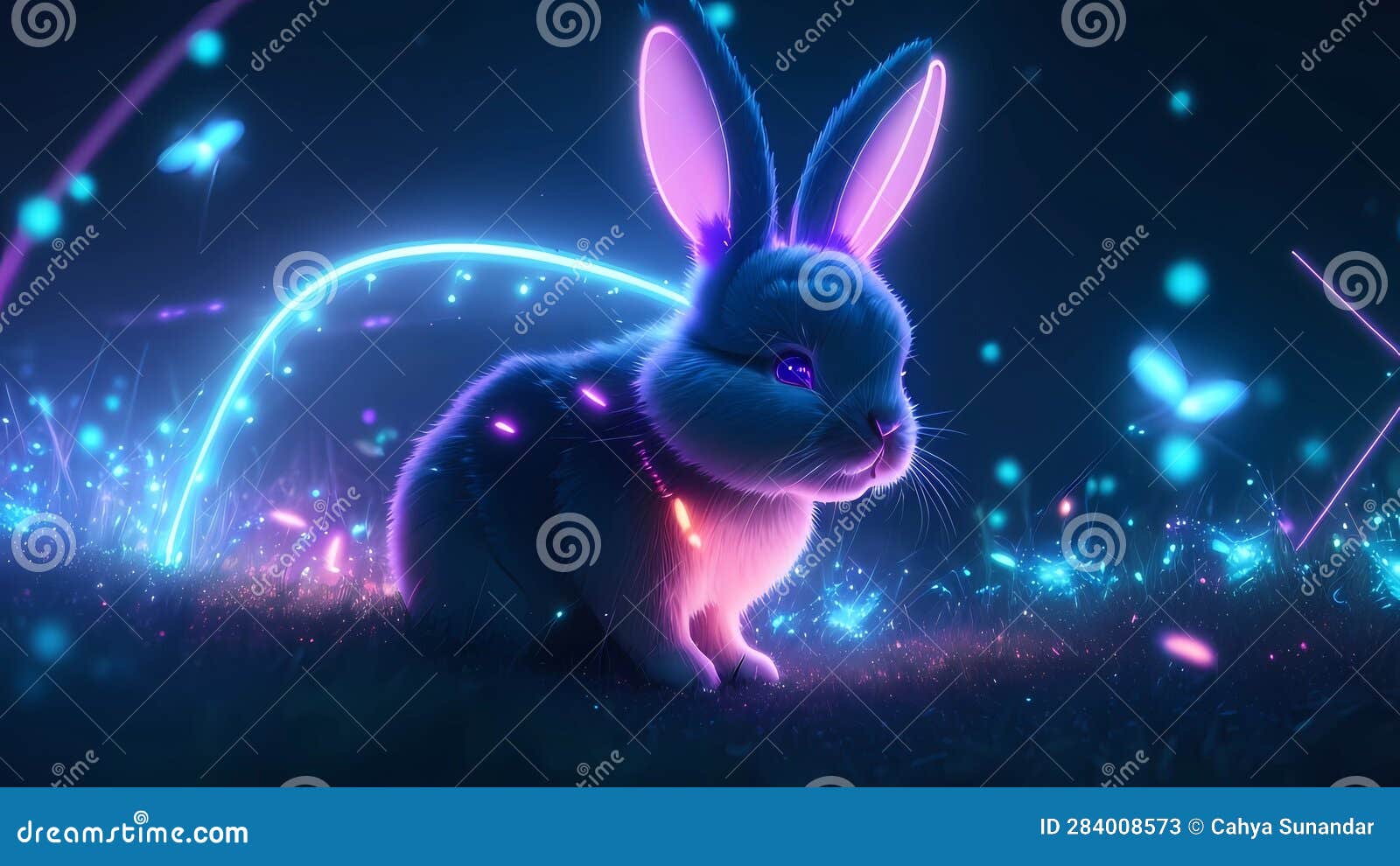 Adorable Bunny with Neon Art Illustration, Generative Ai Stock ...