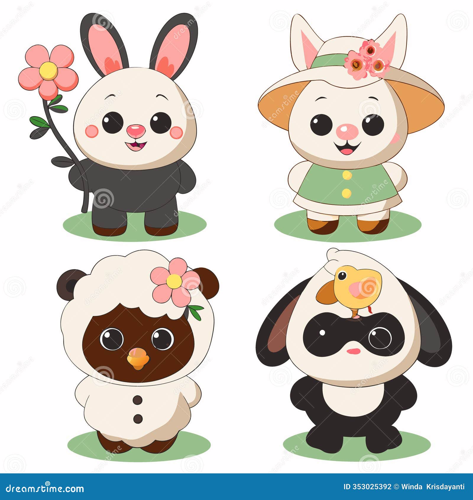 Adorable Cartoon Animals Bunny, Sheep, Panda Stock Vector ...