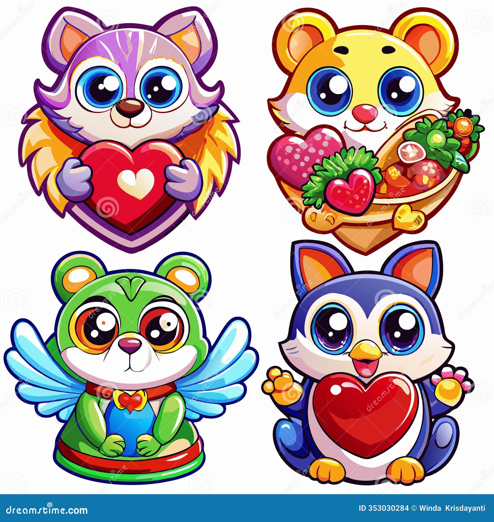 Adorable Cartoon Animals with Hearts Stock Vector - Illustration of ...