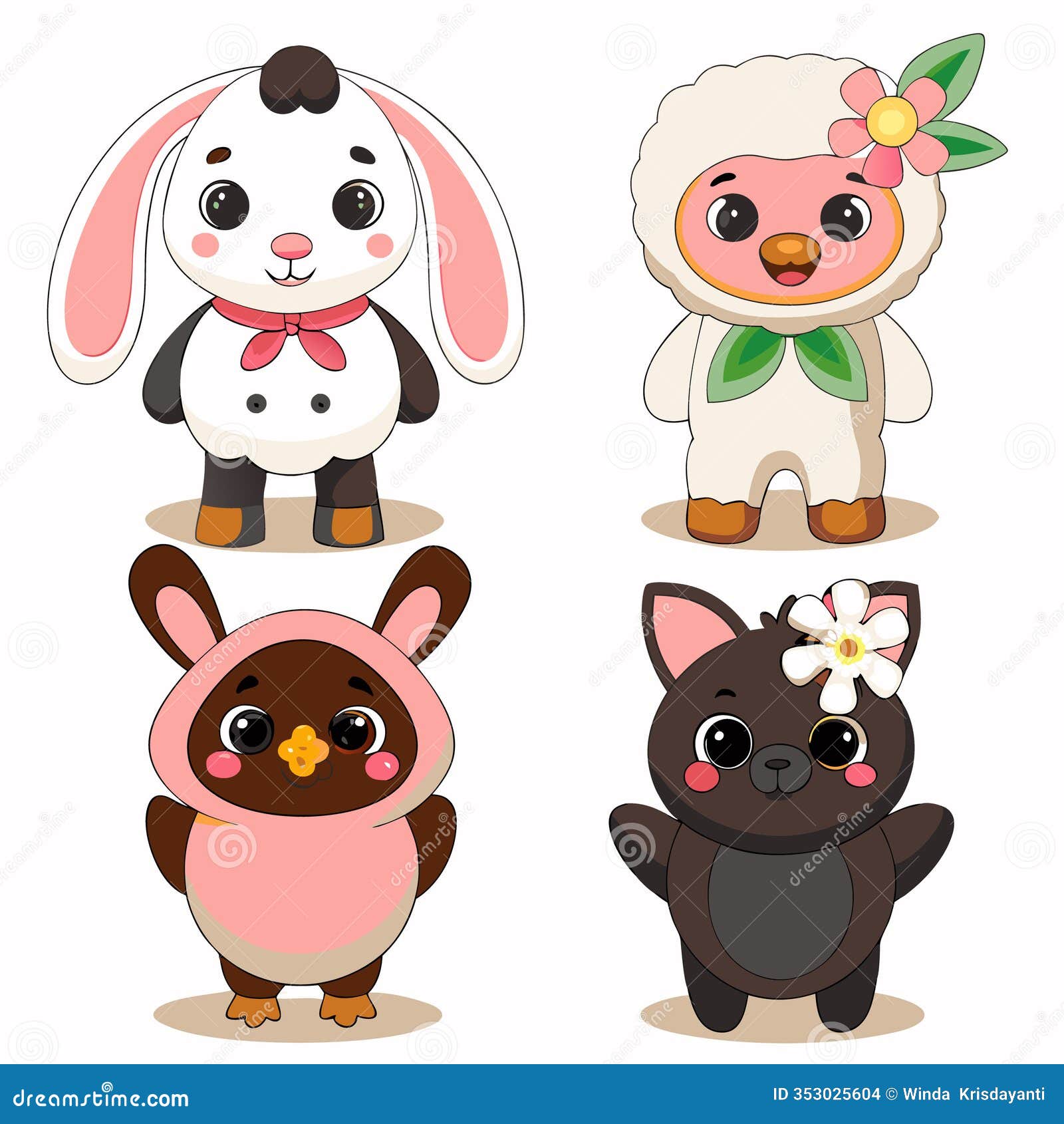 Adorable Cartoon Animals Rabbit, Sheep, Owl, Cat Stock Vector ...