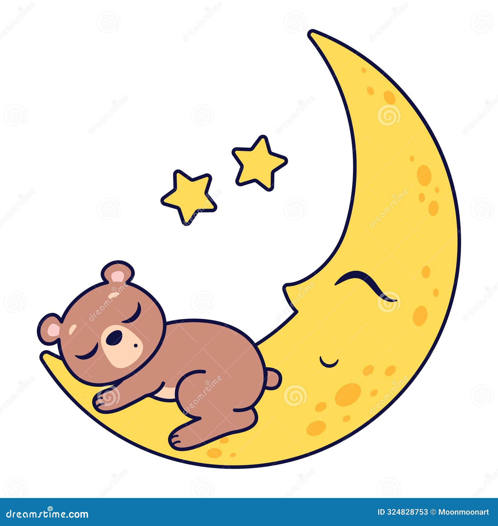 Adorable Cartoon Bear Sleeps on the Moon. Vector Illustration Stock ...