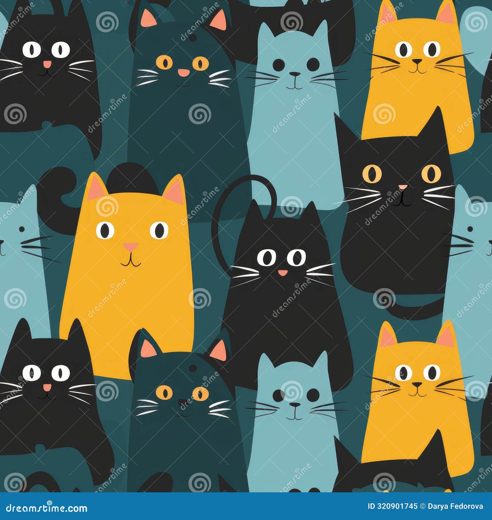 Adorable Cartoon Cat Faces Pattern for Playful Backgrounds Stock ...