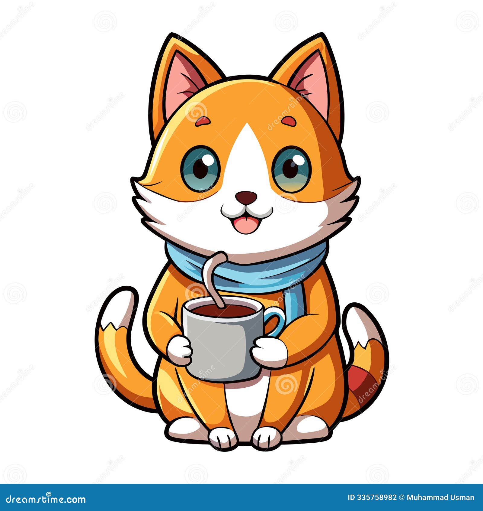 Adorable Cartoon Cat Sipping Coffee in Vector Illustration Stock ...