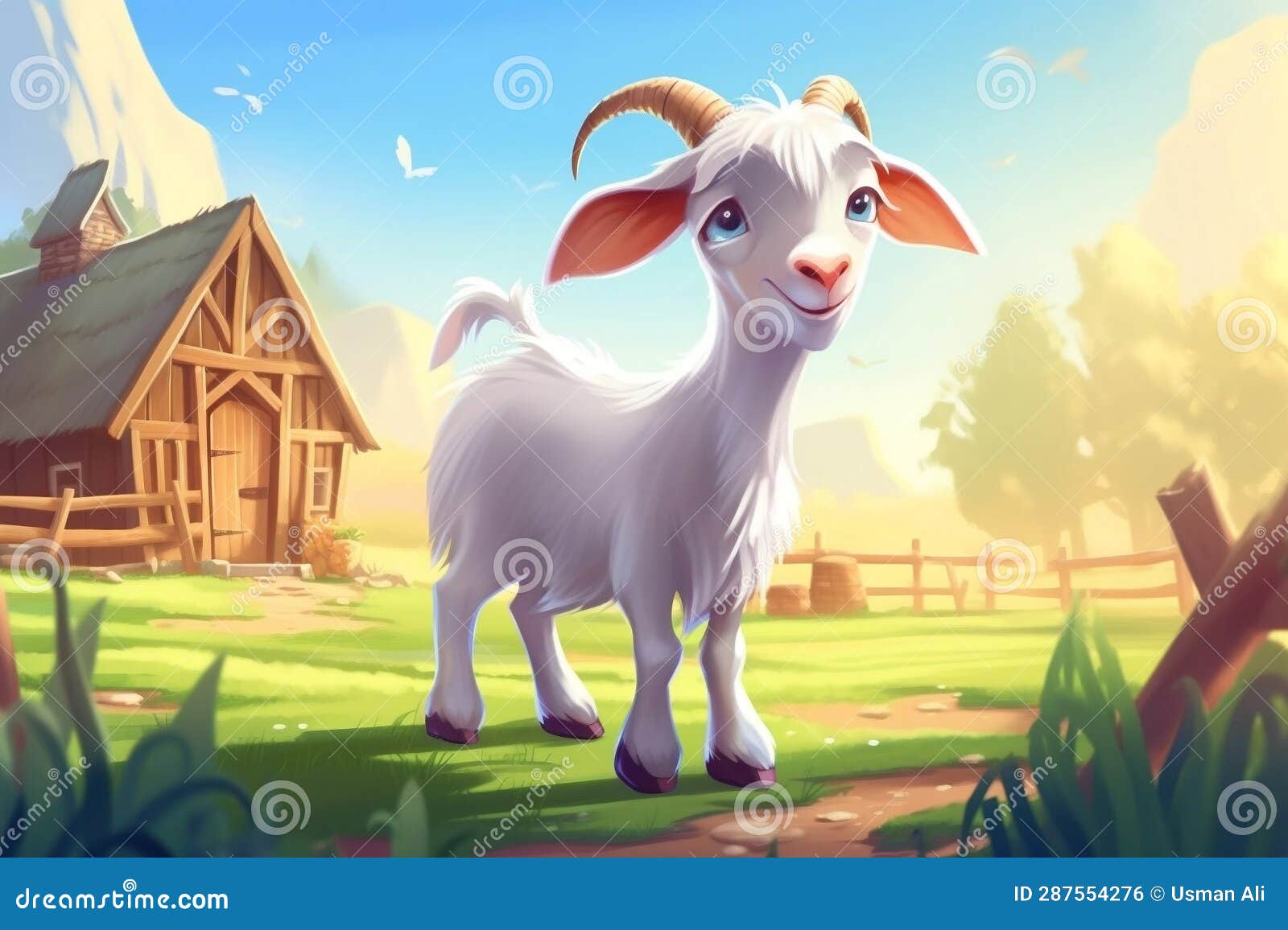 Adorable Cartoon Goat on a Farm. AI Stock Illustration - Illustration ...
