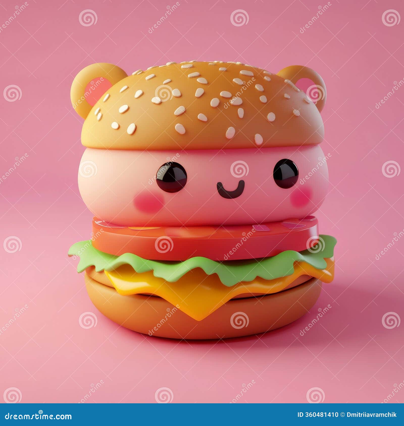 An Adorable Cartoon Illustration of a Hamburger with a Bear on it Stock ...