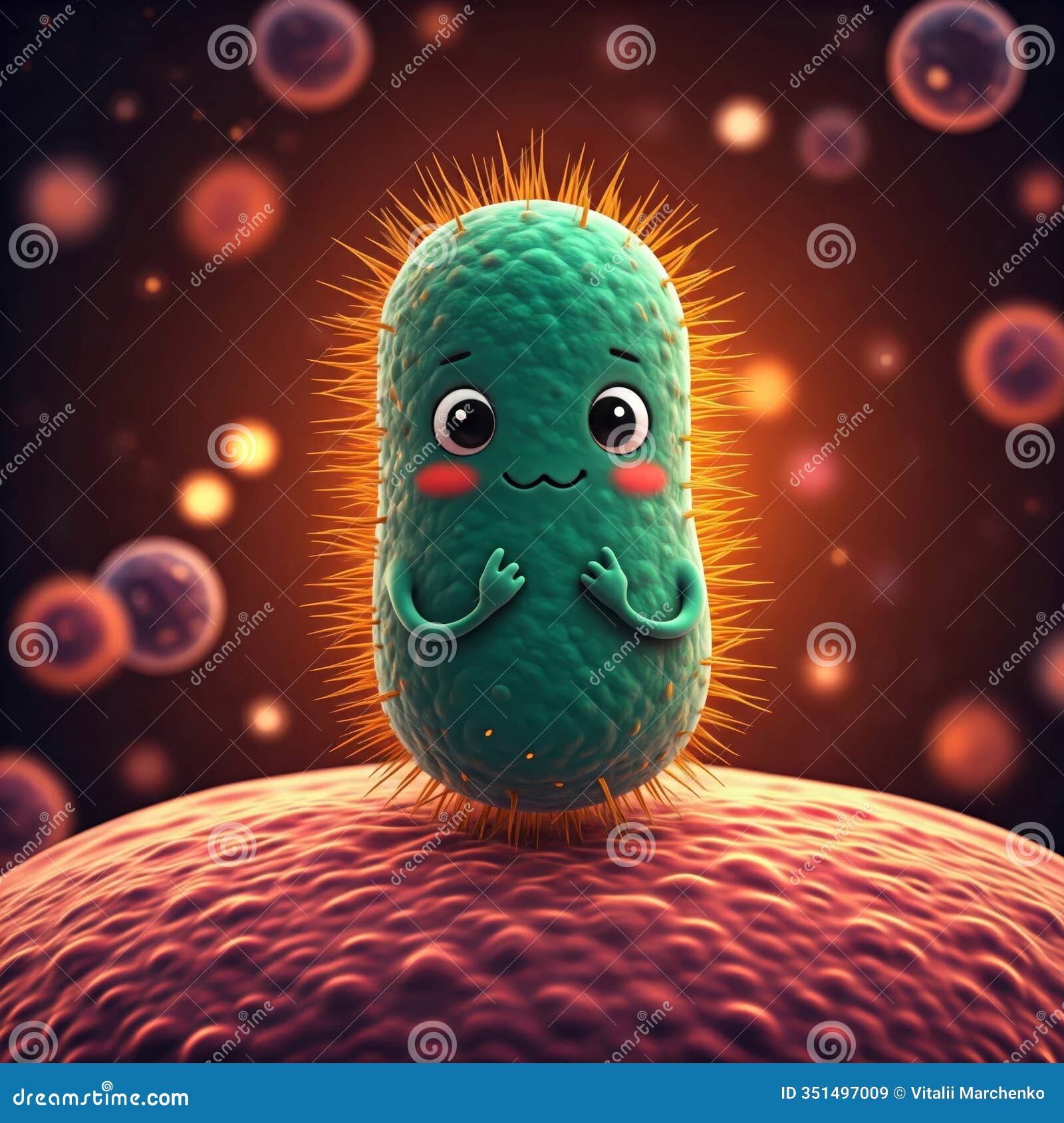 Adorable Cartoon Microbe Character on Colorful Background with Glowing ...