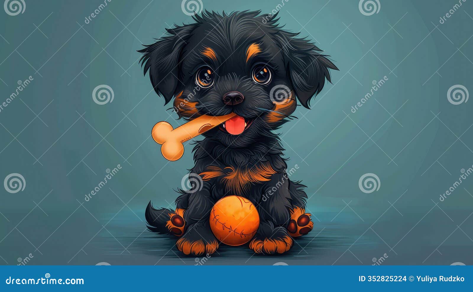 Adorable Cartoon Puppy with Bone Stock Illustration - Illustration of ...