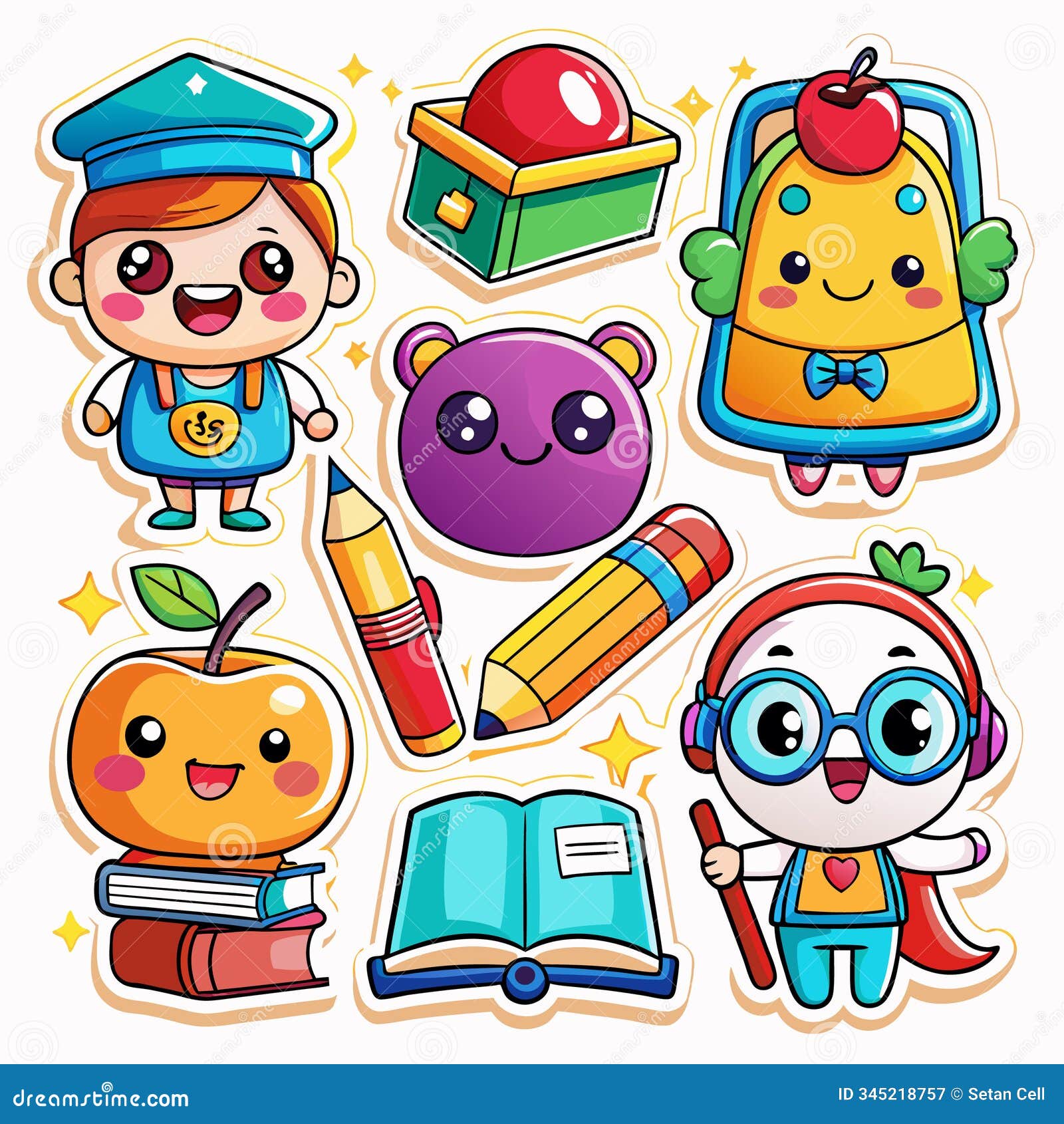 Adorable Cartoon School Characters and Object Stock Vector ...