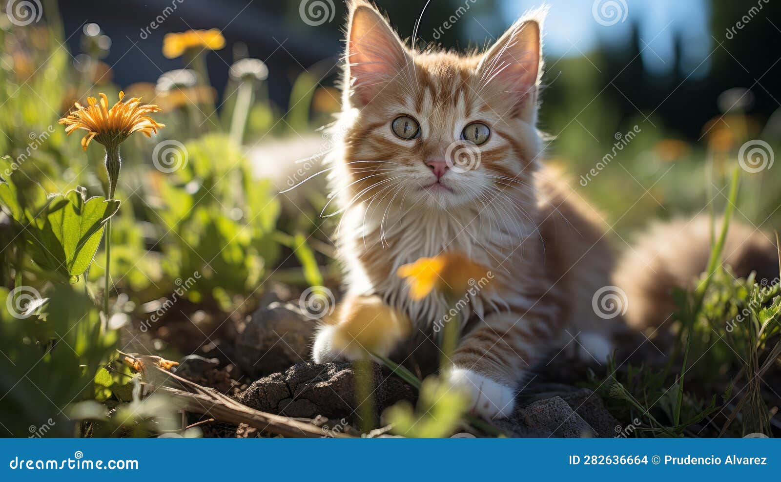 Adorable Cat in the Field Outdoors Stock Illustration - Illustration of ...