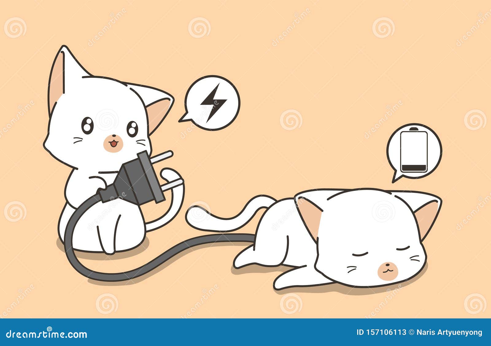 Adorable Cat is Holding Plug and Looking for Charging Stock Vector ...