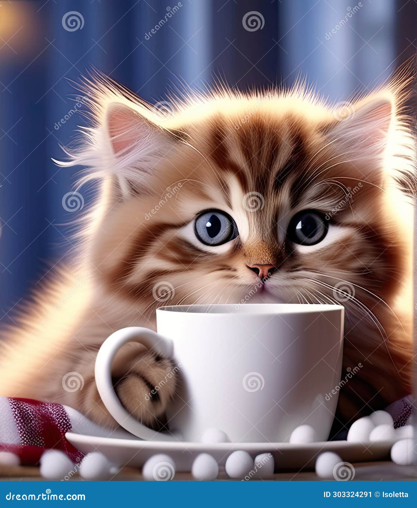 Adorable cat with tea cup stock image. Image of sniffing - 303324291