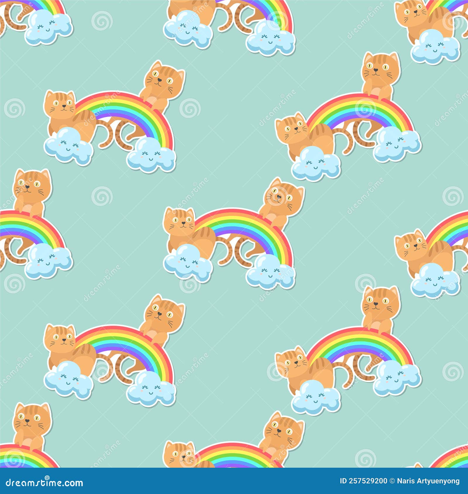 Adorable Cat with Weather Cartoon Seamless Pattern Stock Vector ...
