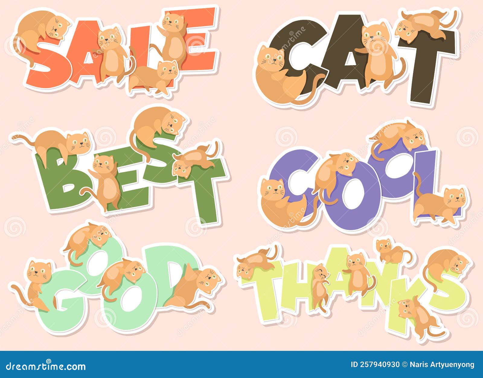 Adorable Cat and Word Cartoon Sticker Stock Vector - Illustration of ...