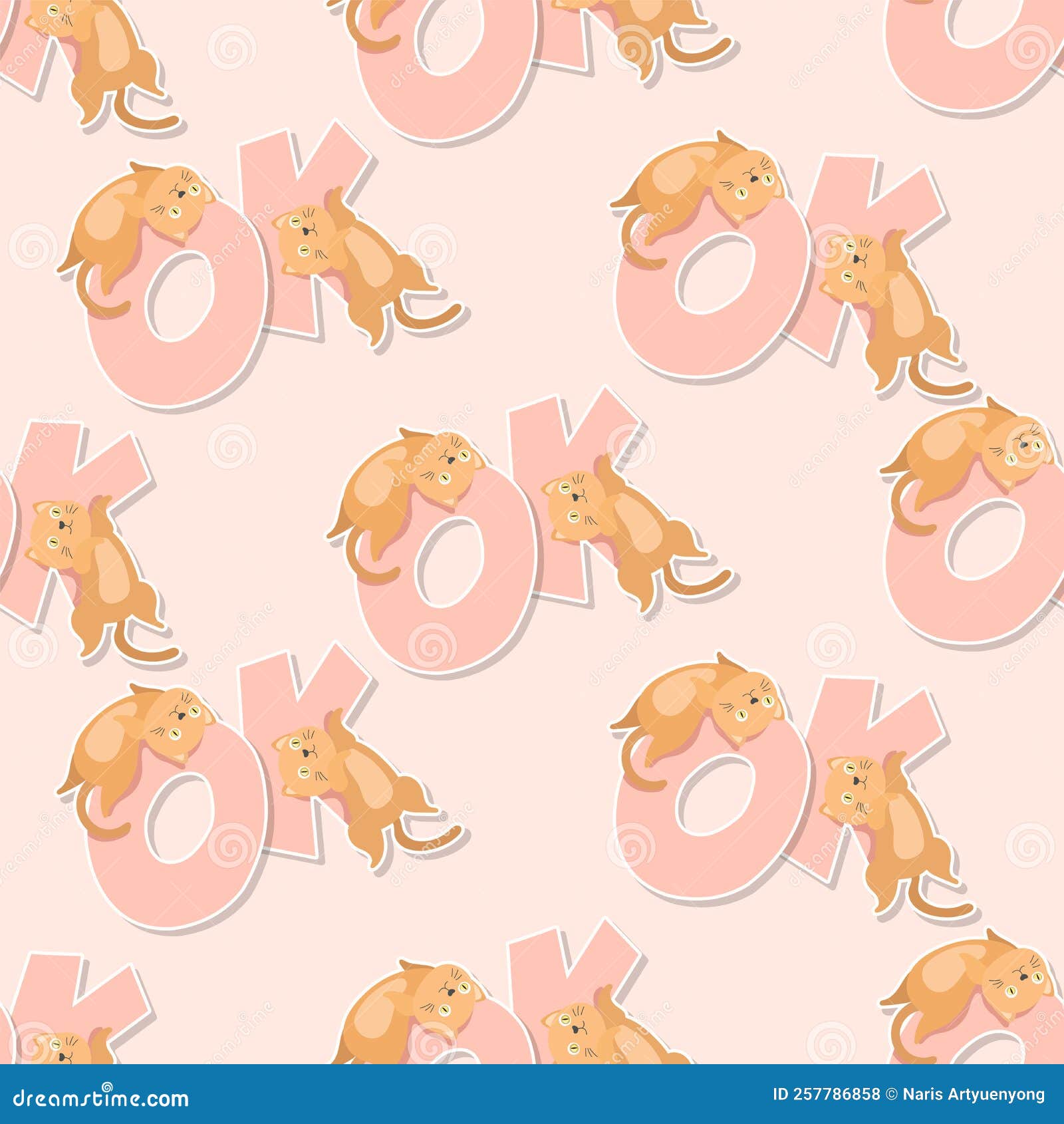 Adorable Cat and Word Cartoon Sticker Seamless Pattern Stock Vector ...
