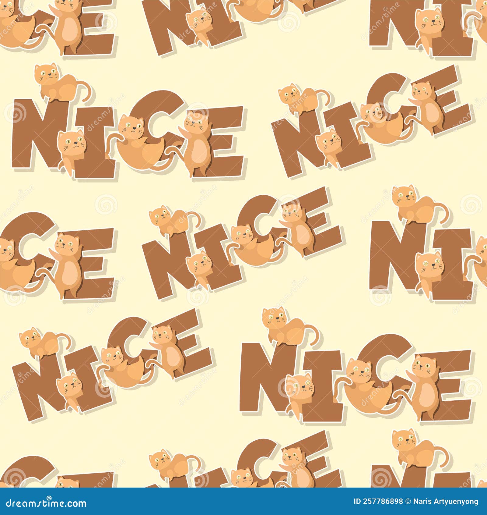 Adorable Cat and Word Cartoon Sticker Seamless Pattern Stock Vector ...