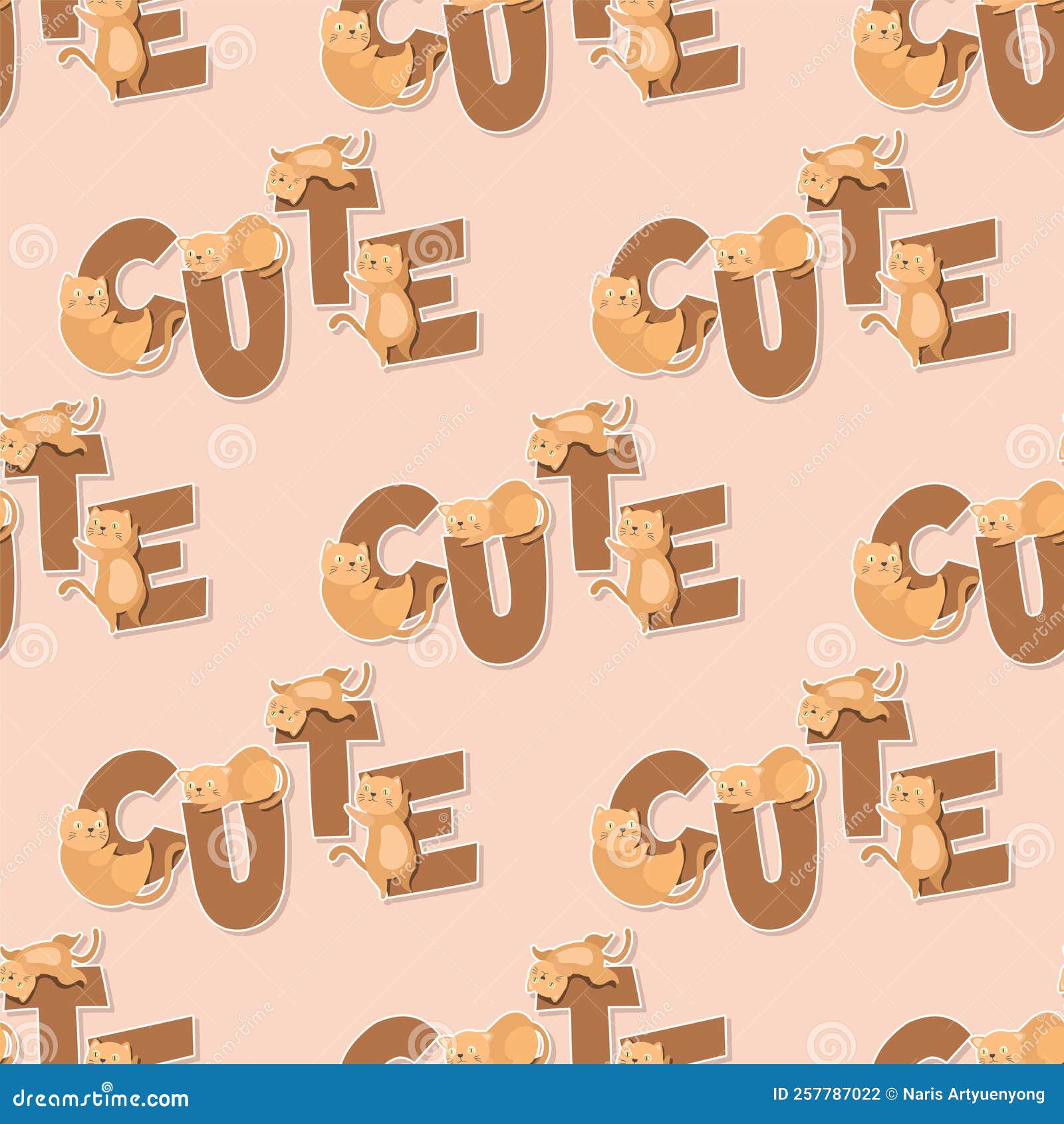 Adorable Cat and Word Cartoon Sticker Seamless Pattern Stock Vector ...