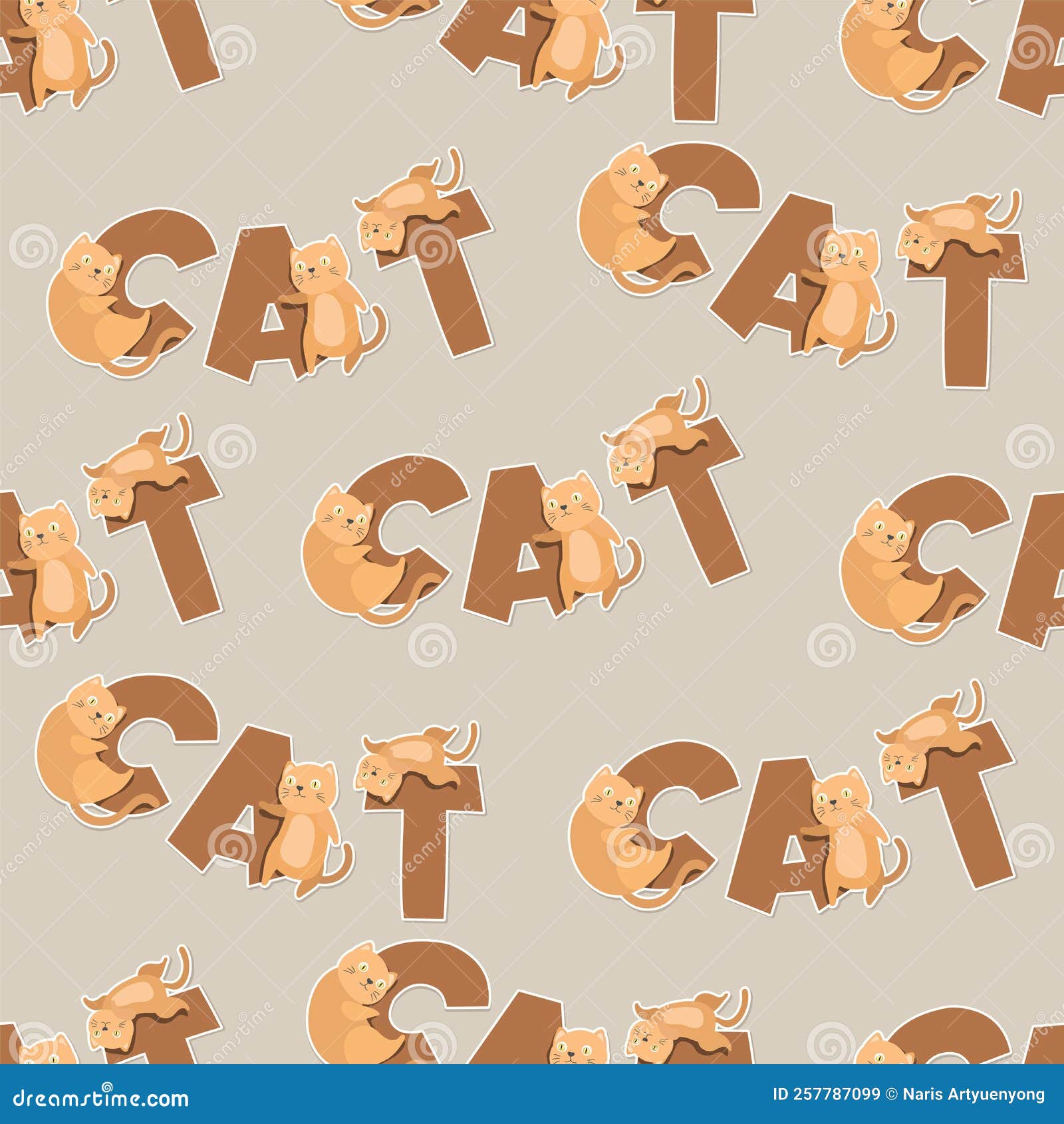 Adorable Cat and Word Cartoon Sticker Seamless Pattern Stock Vector ...