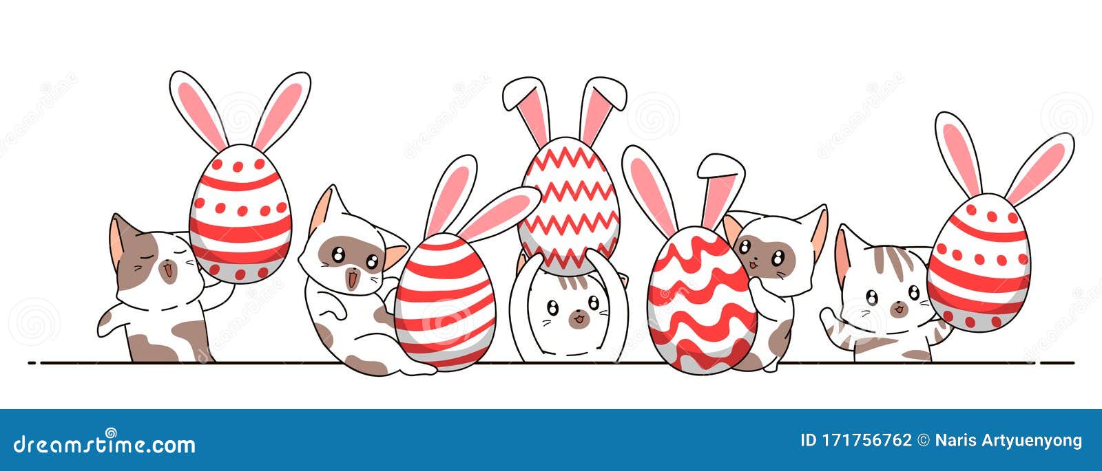Adorable Cats and Eggs in Easter Day Stock Vector - Illustration of ...