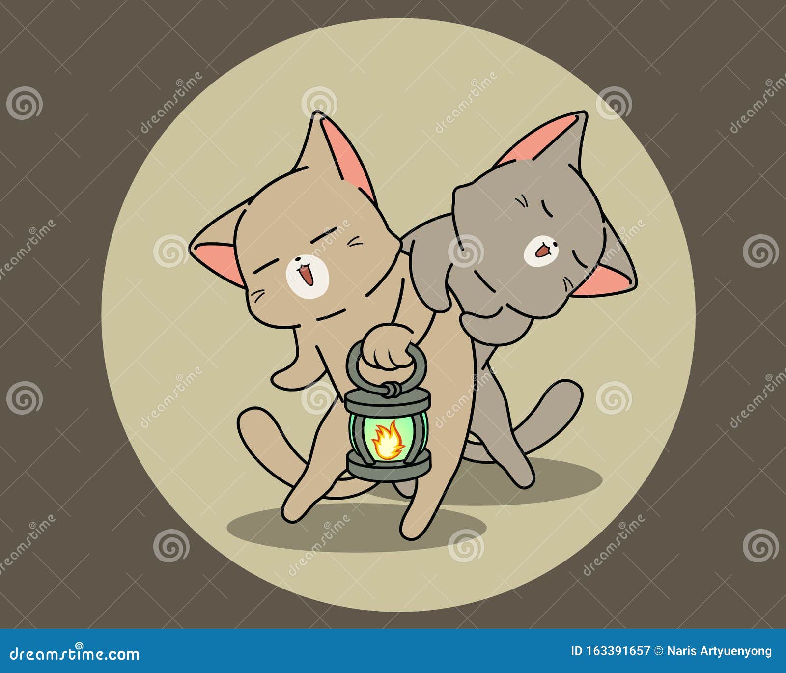 2 Adorable Cats and the Lamp Stock Vector - Illustration of deepavali ...