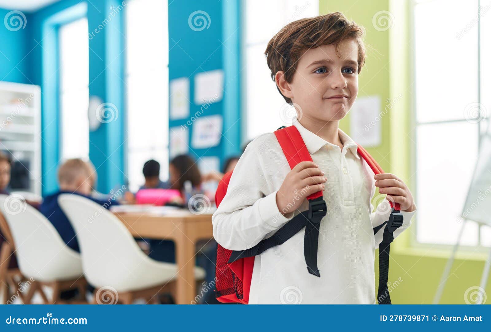 Adorable Caucasian Boy Student Smiling Confident Standing at Classroom ...
