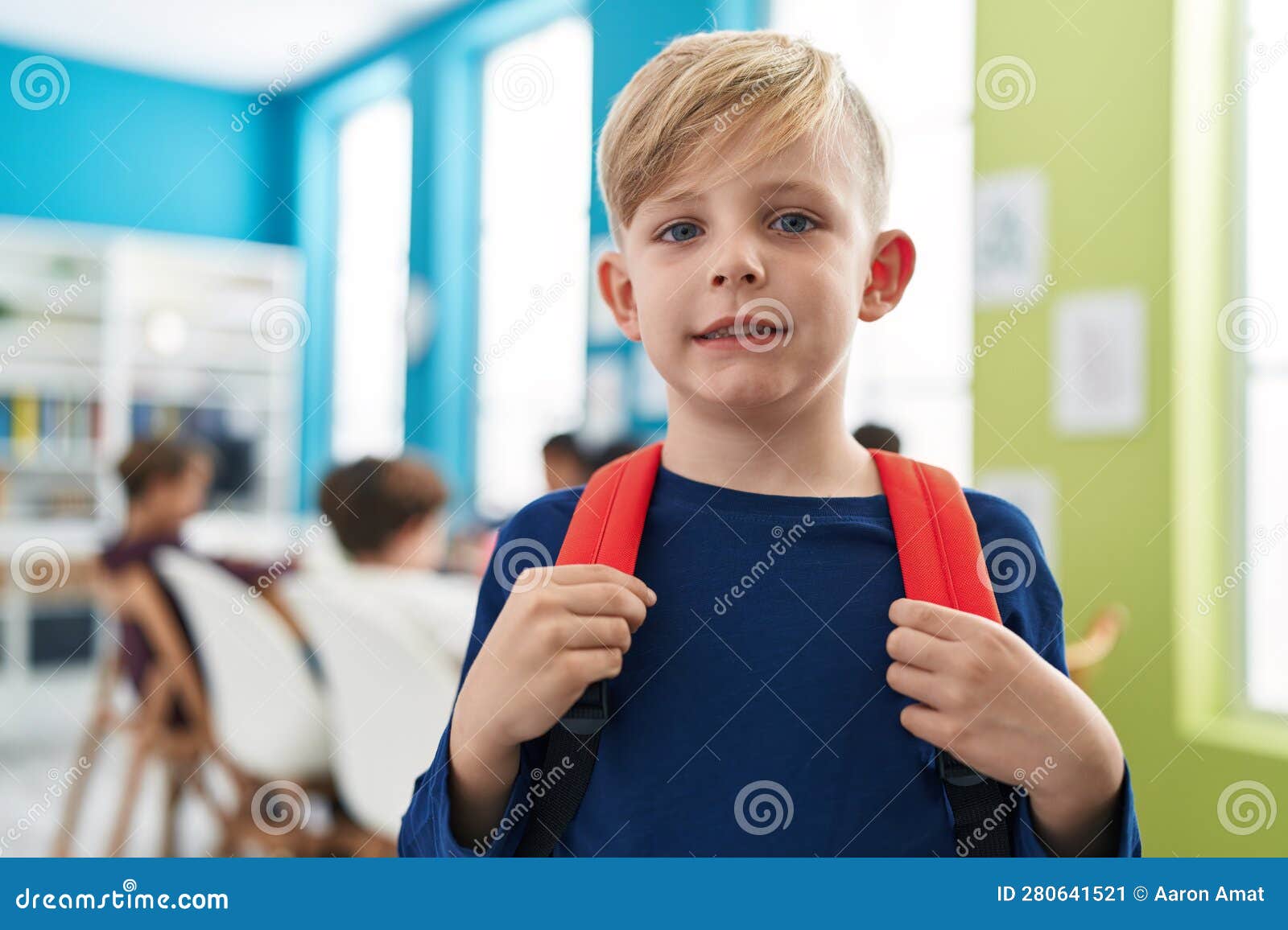 Adorable Caucasian Boy Student Smiling Confident Standing at Classroom ...