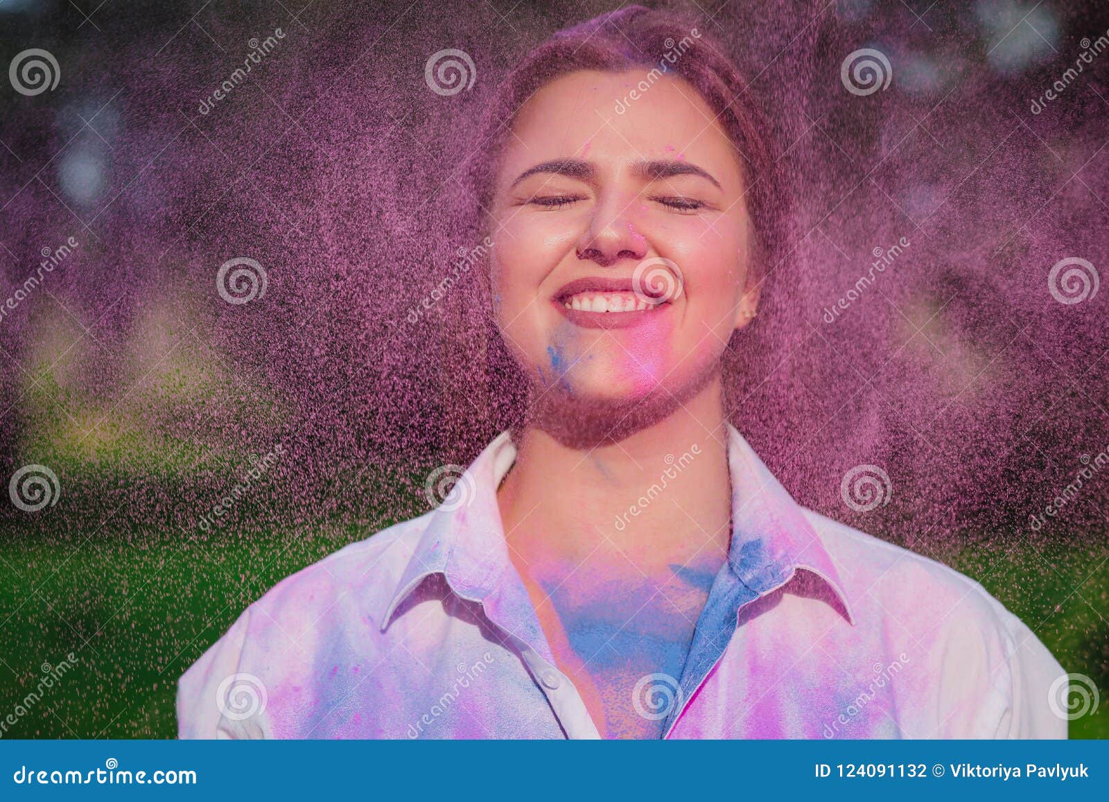 Adorable Caucasian Model Posing with Closed Eyes with Exploding Stock ...