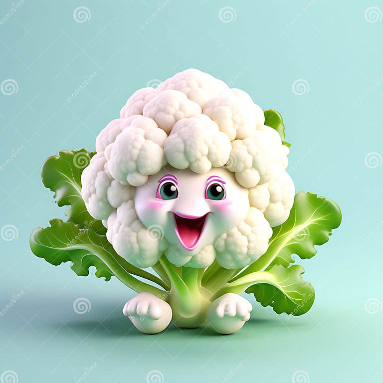 Adorable Cauliflower: 3D Render of a Cute Cauliflower Isolated Against ...