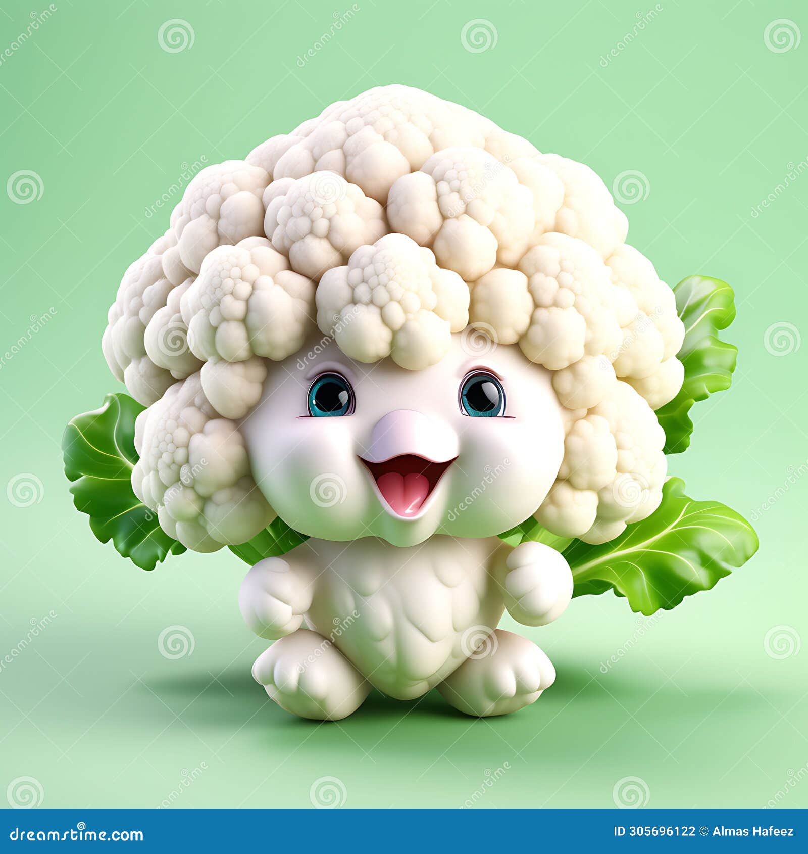 Adorable Cauliflower: 3D Render of a Cute Cauliflower Isolated Against ...