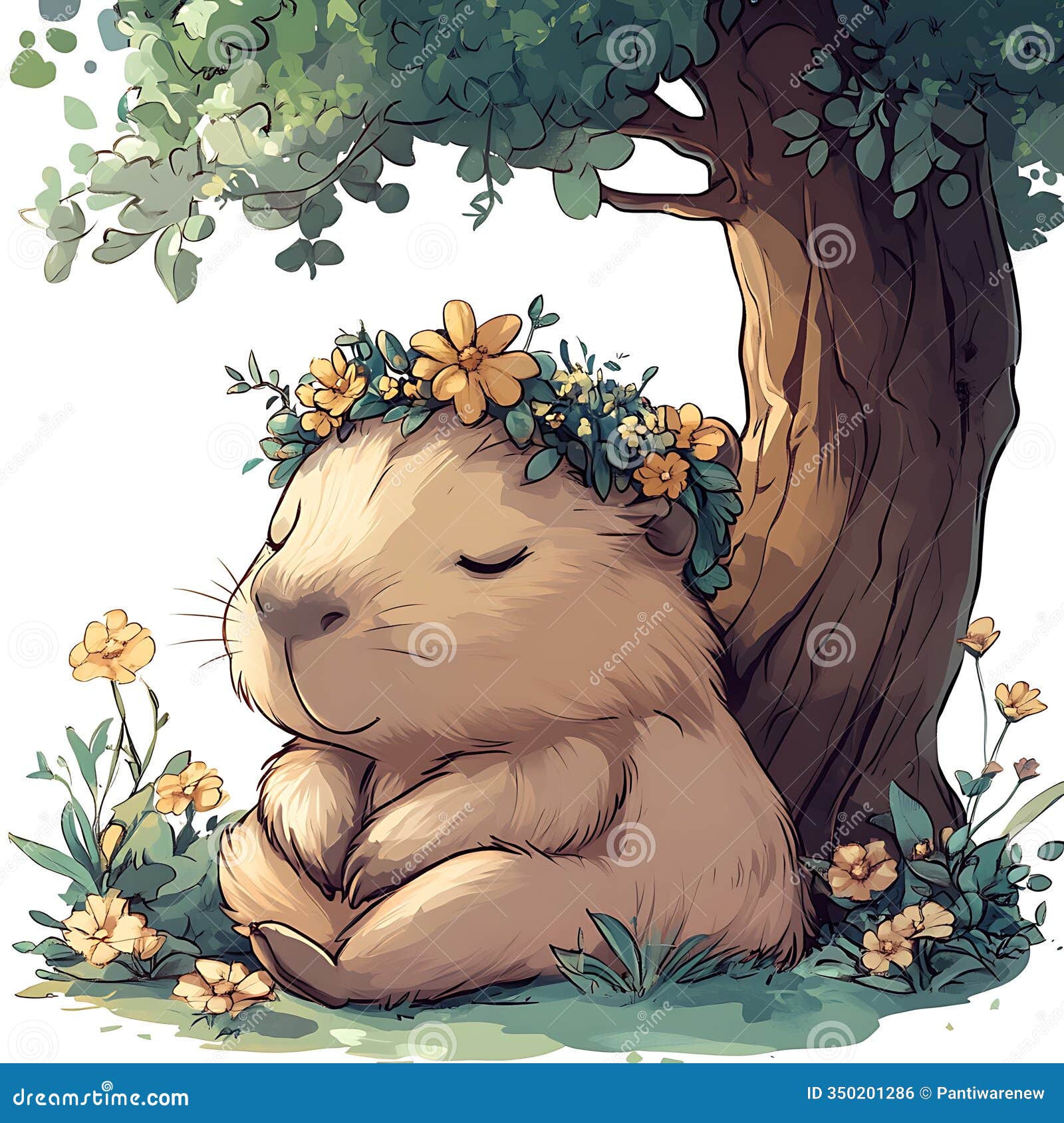 Chibi Capybara Balancing A Tiny Bird On Its Head Stock Image ...