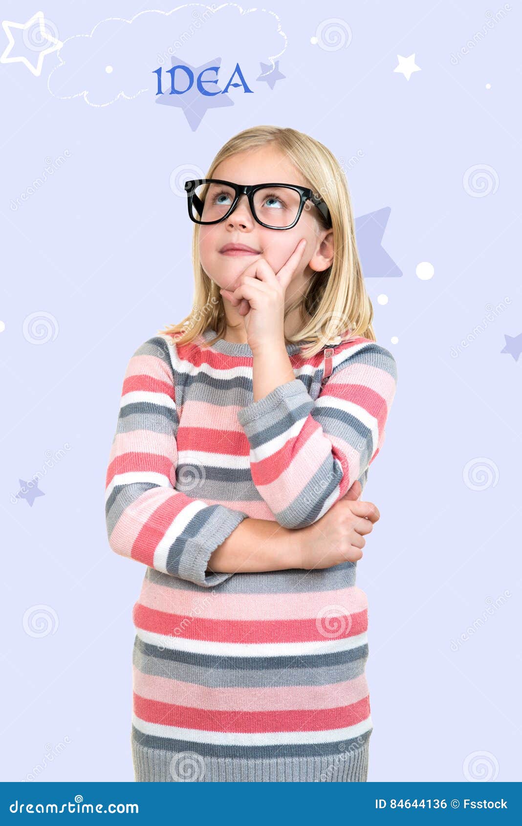 Adorable Child in Glasses Thinking, Got Idea Stock Photo - Image of ...