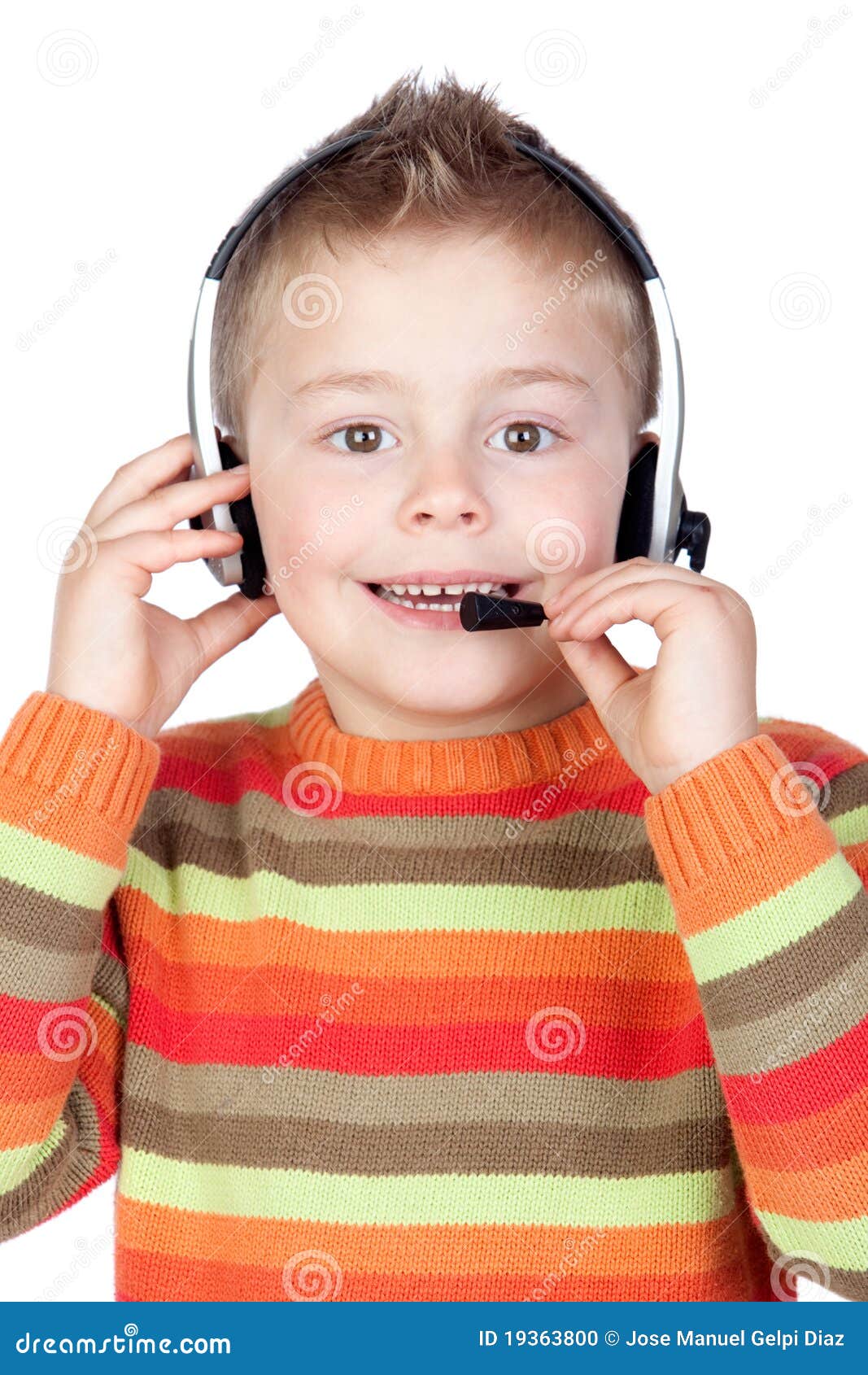Adorable Child with Headphones Stock Photo - Image of person, small ...