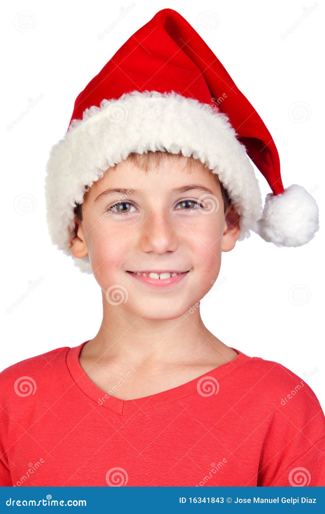 Adorable Child with Santa Hat Stock Image - Image of male, laughing ...