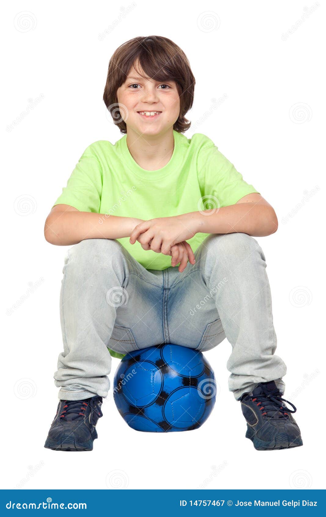 Adorable Child Sitting On Blue Soccer Ball Stock Image - Image: 14757467