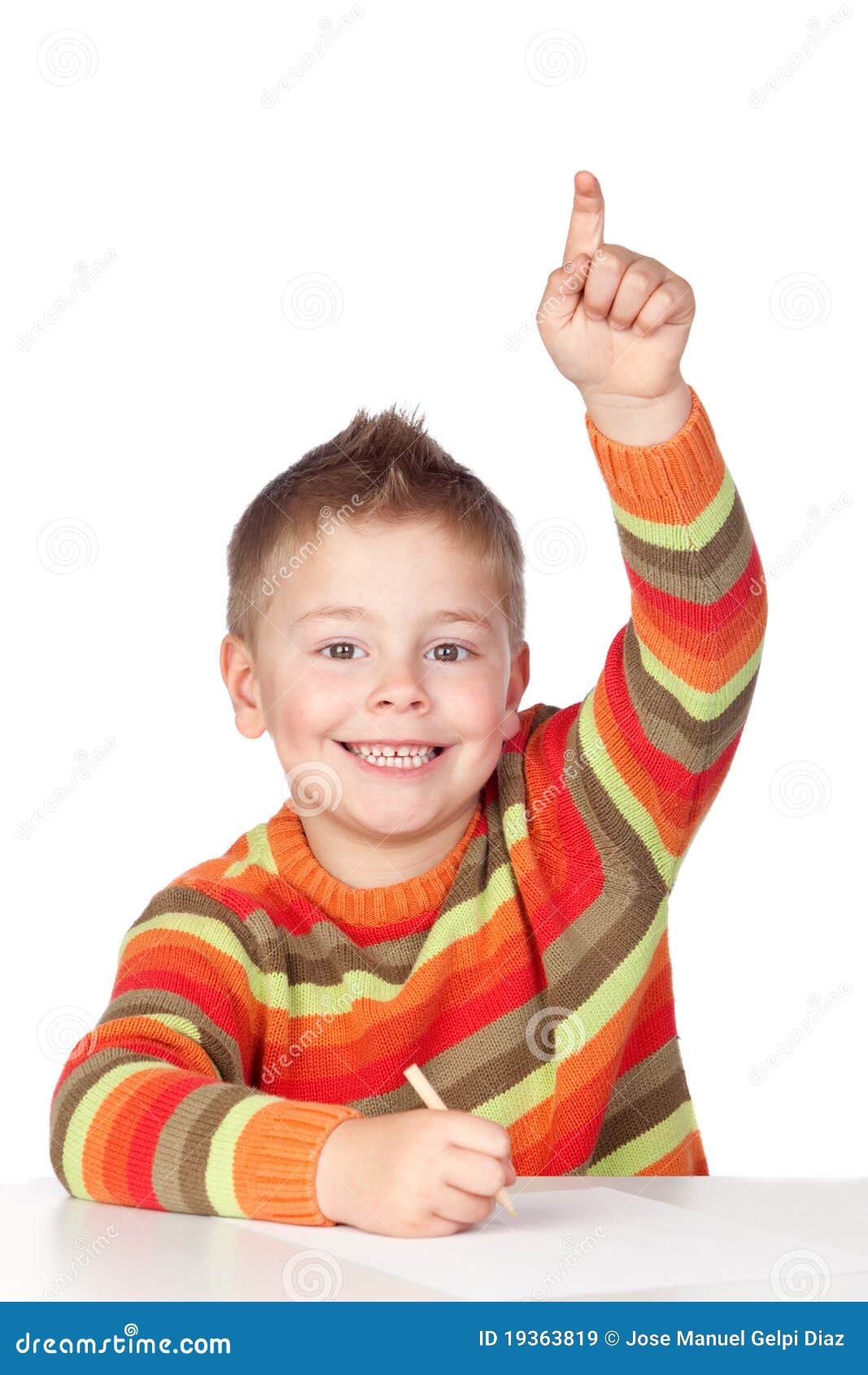 Adorable Child Student Asking To Speak Stock Image - Image of learning ...