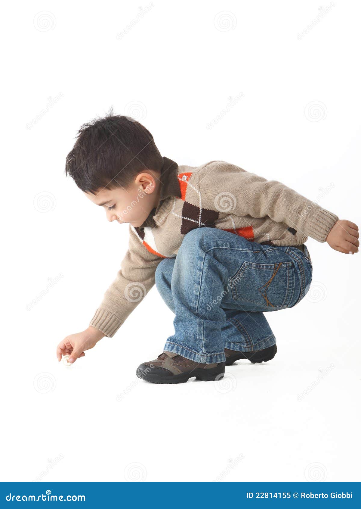 Adorable Child In Studio Crouching Royalty Free Stock Photo - Image ...