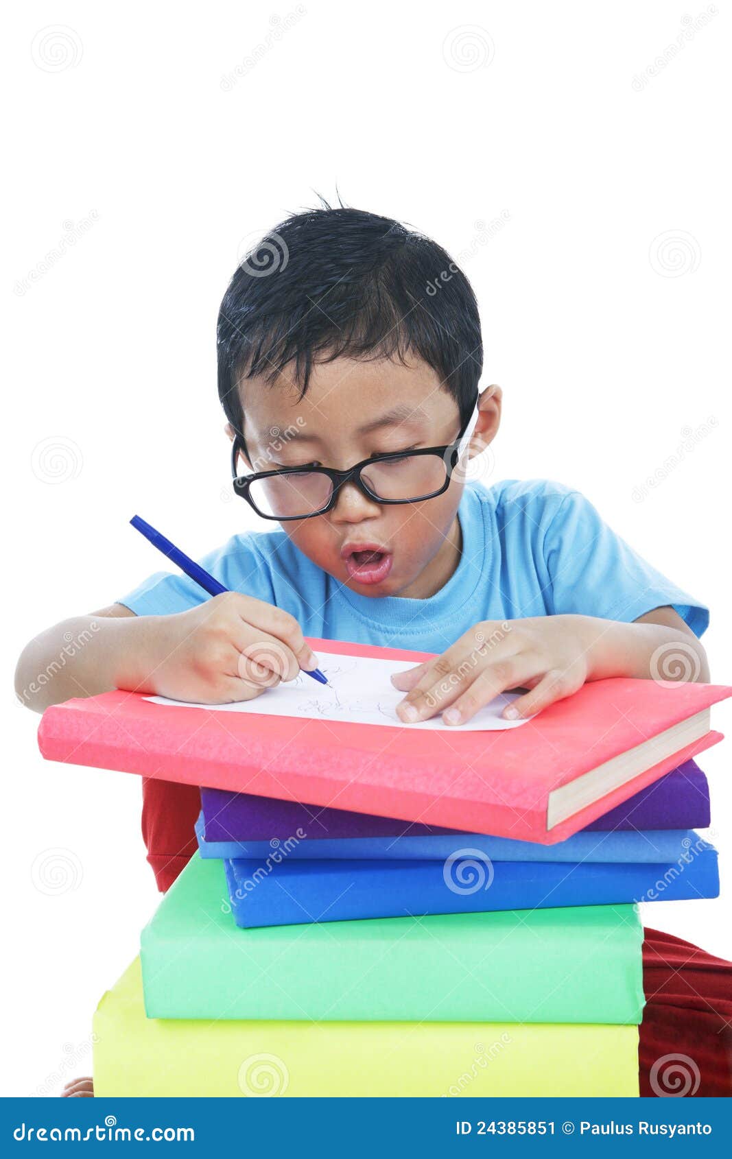 Adorable child studying stock image. Image of learn, pile - 24385851