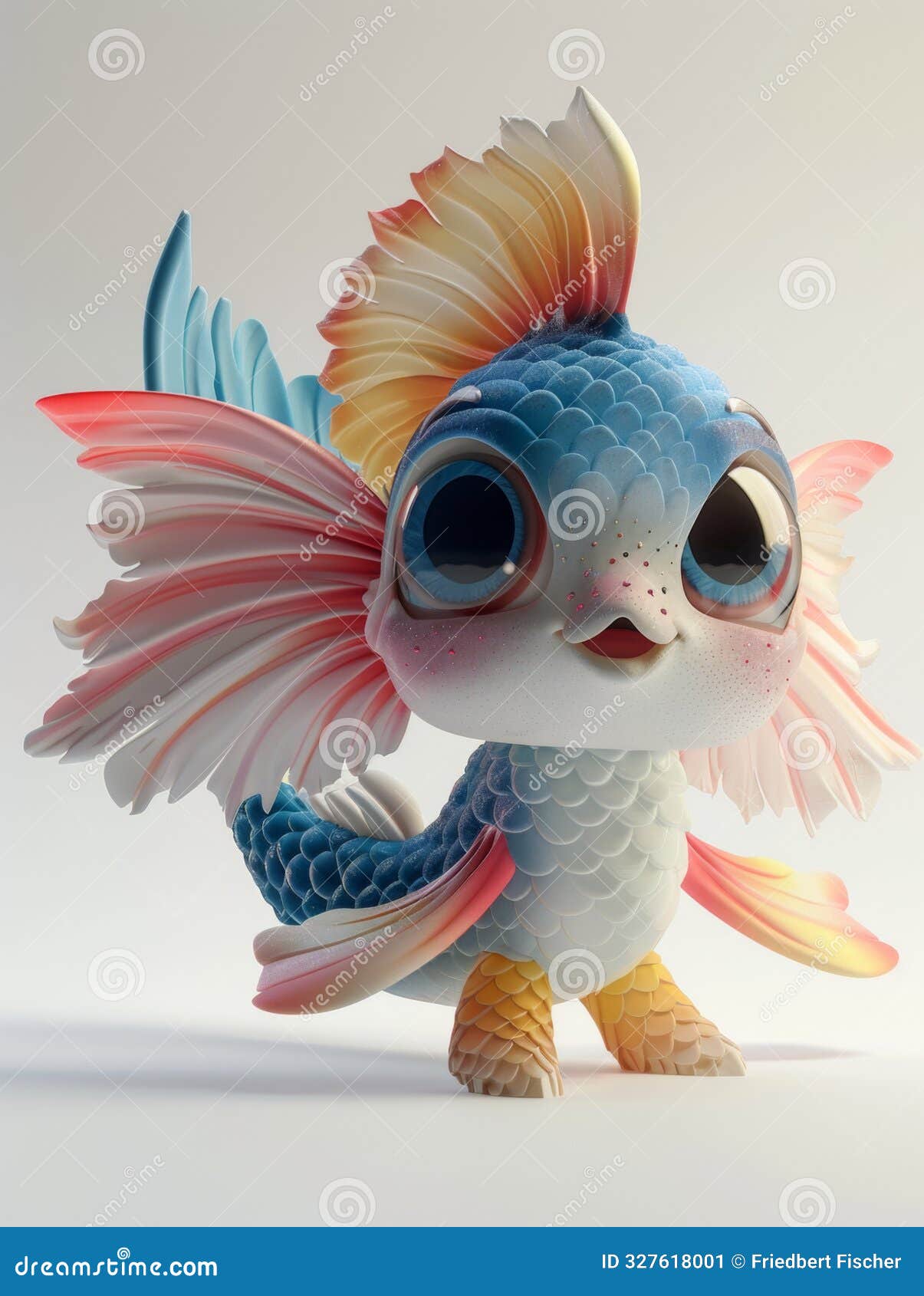 Adorable Colorful Fish Creature with Big Eyes Stock Image - Image of ...