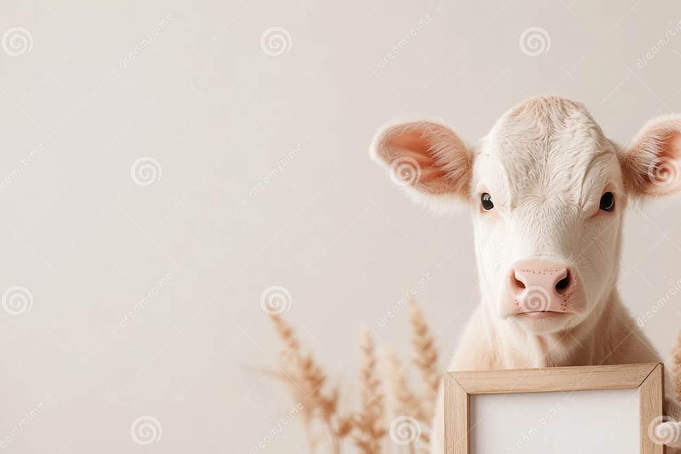 Adorable Cow with Frame Amidst Rustic Farm Background Stock Image ...