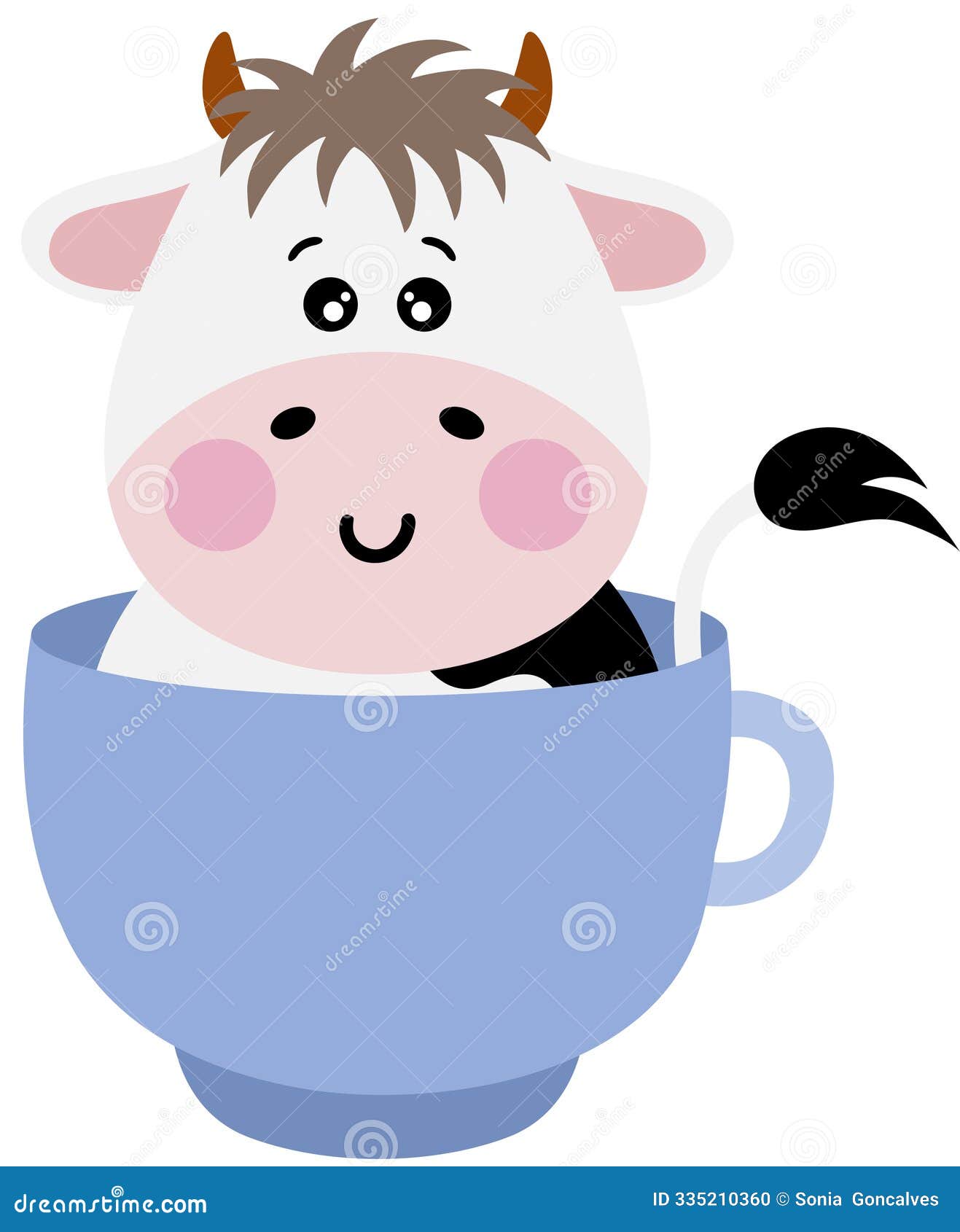 Adorable Cow Inside a Blue Cup Stock Illustration - Illustration of ...