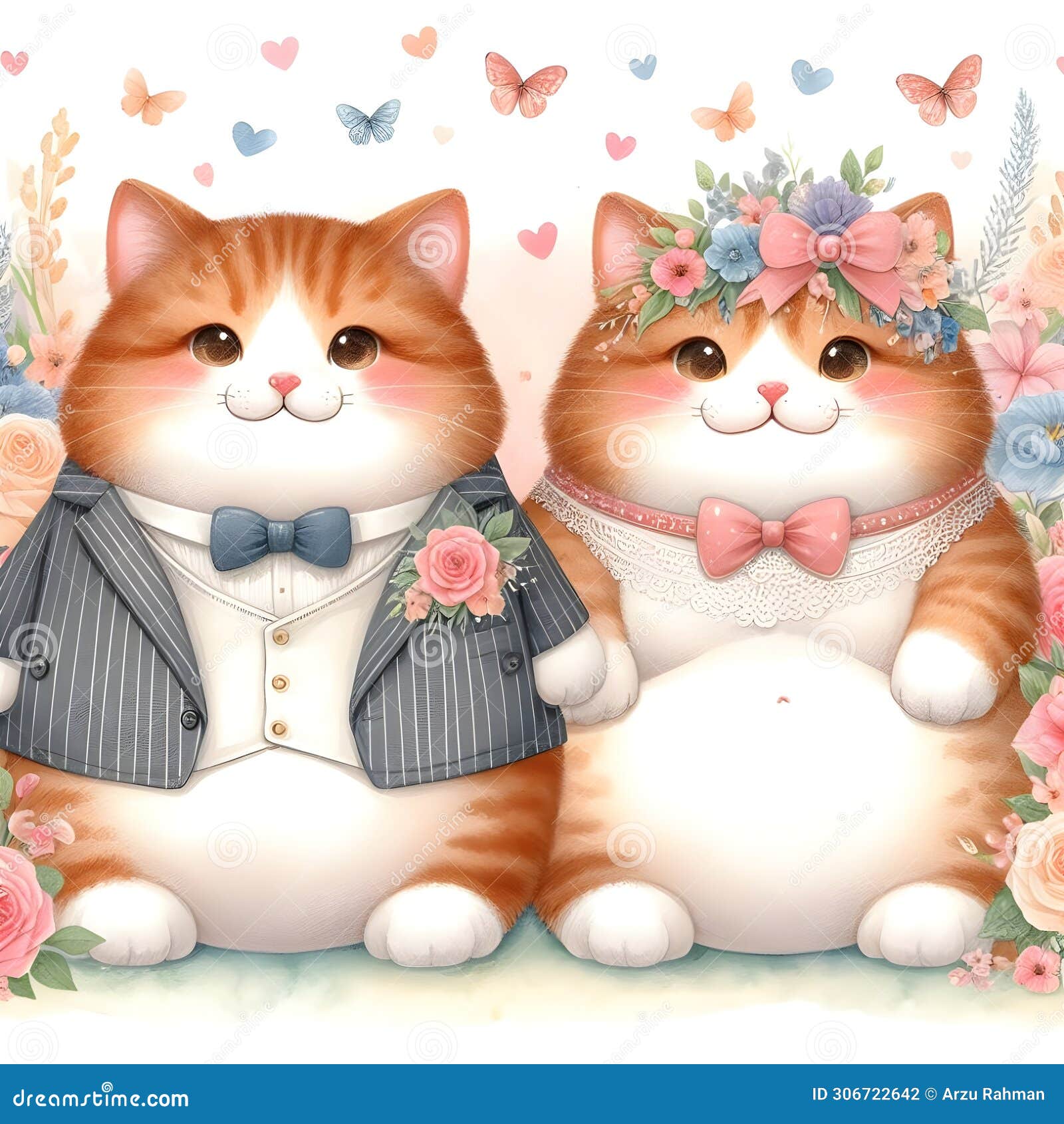 Adorable cute cat couple stock illustration. Illustration of play ...