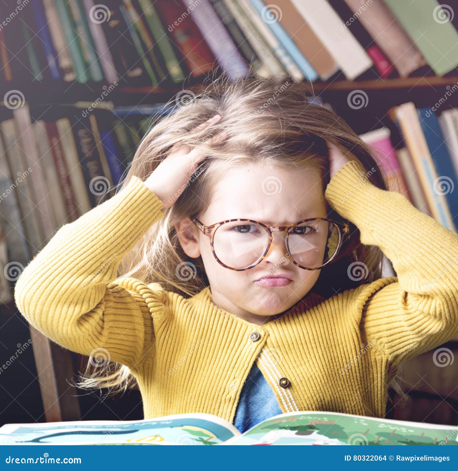 Adorable Cute Girl Stressed Out Reading Concept Stock Photo - Image of ...