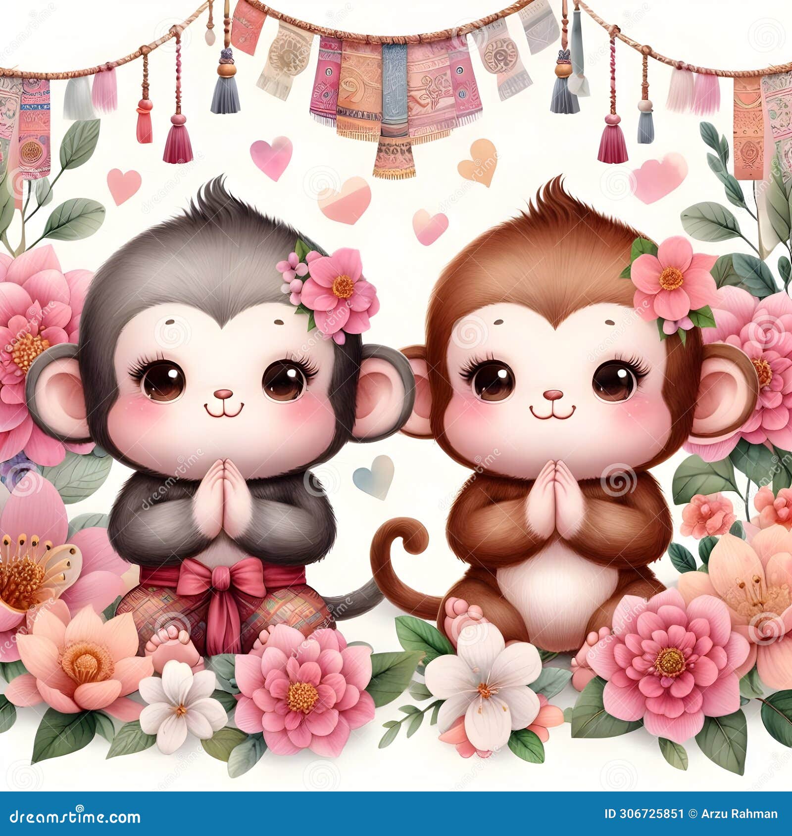 Adorable Cute Monkey Couple Stock Illustration - Illustration of ...