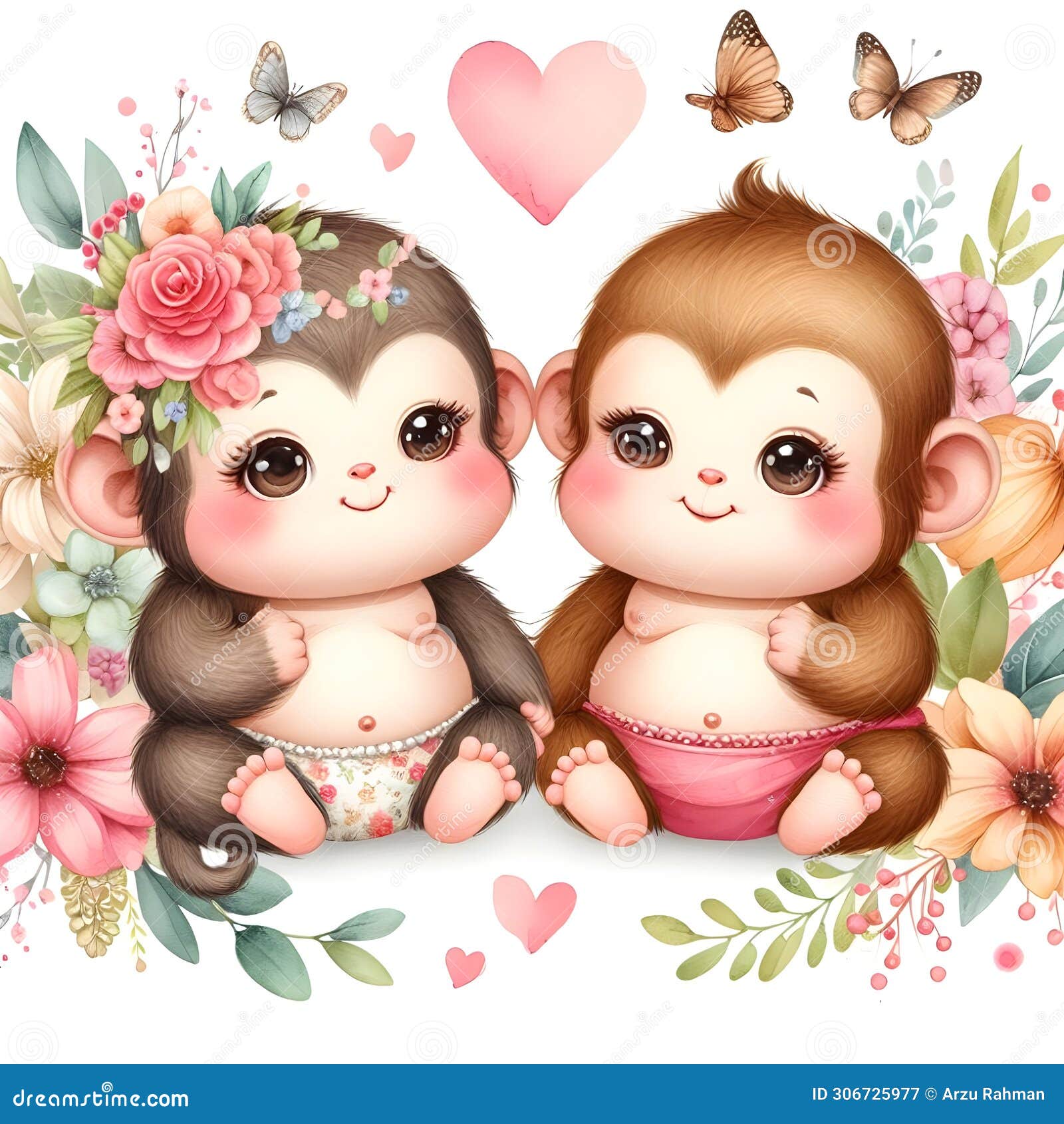 Adorable Cute Monkey Couple Stock Illustration - Illustration of ...