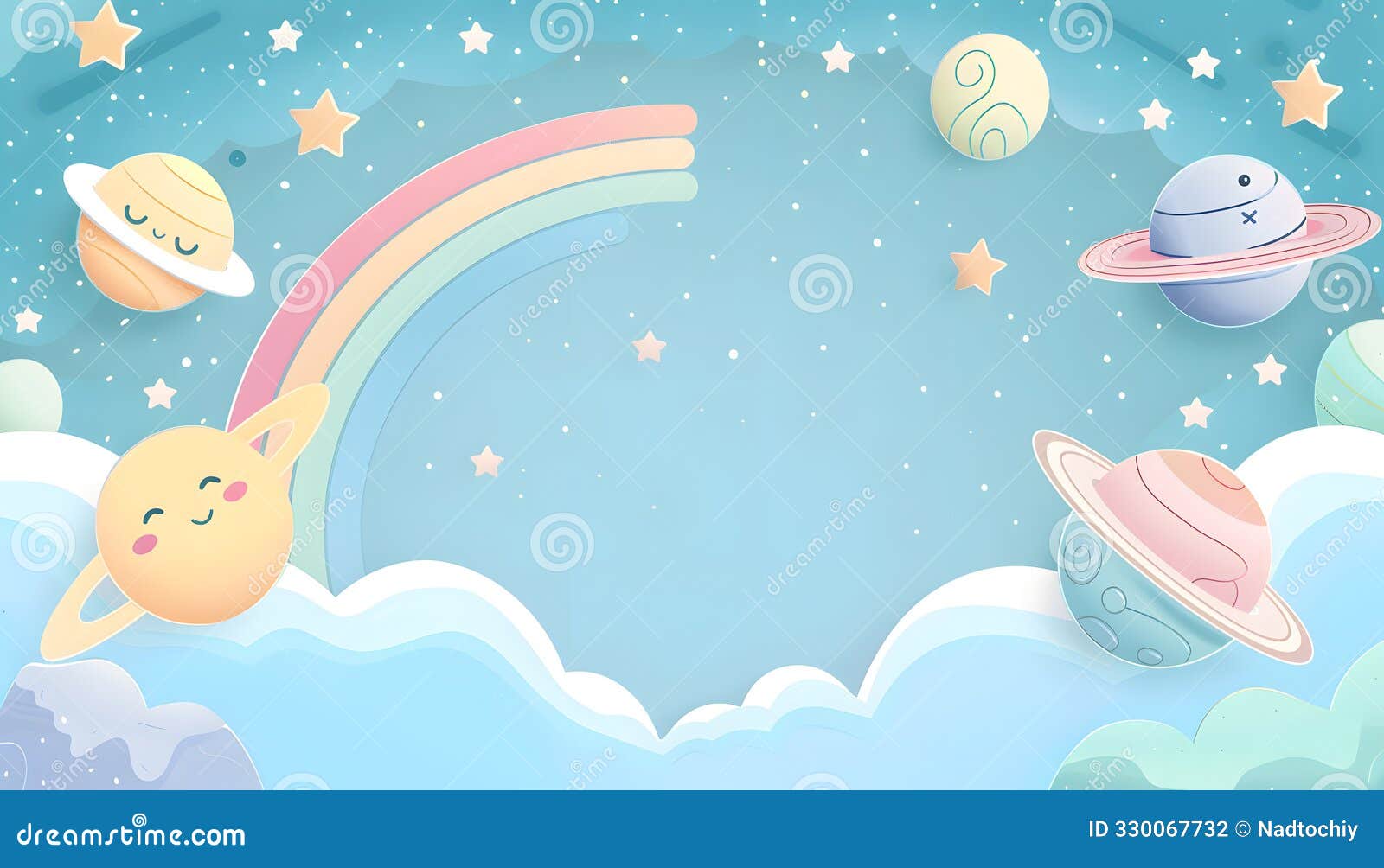 Create Playful Space Theme with Planets, Rainbows, Stars Stock Photo ...