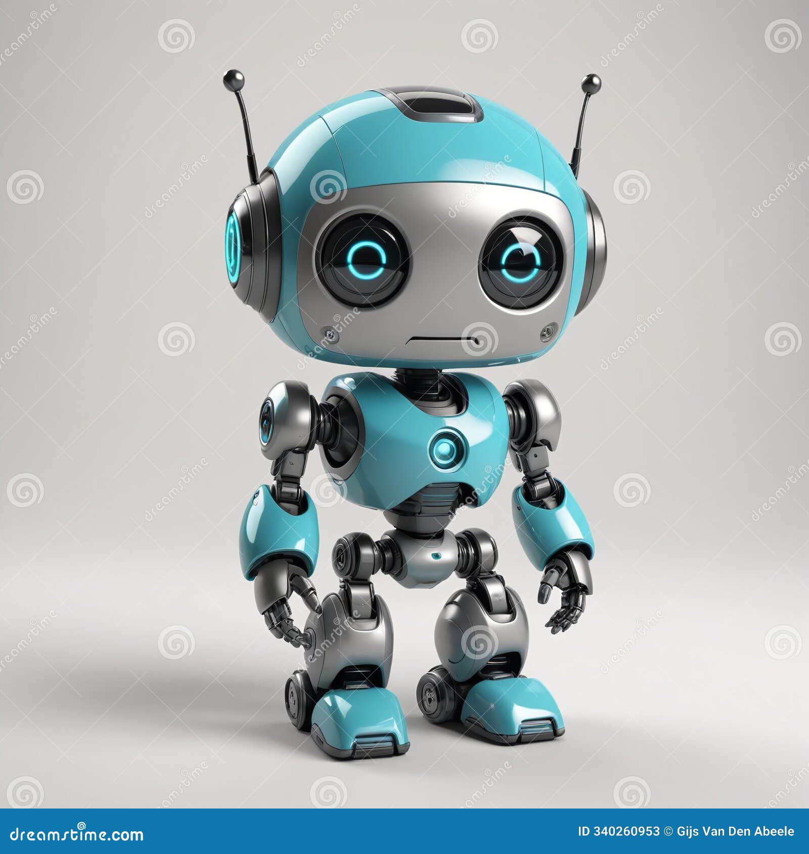 Adorable Cyan and Grey Robot Mascot on White Background Stock ...