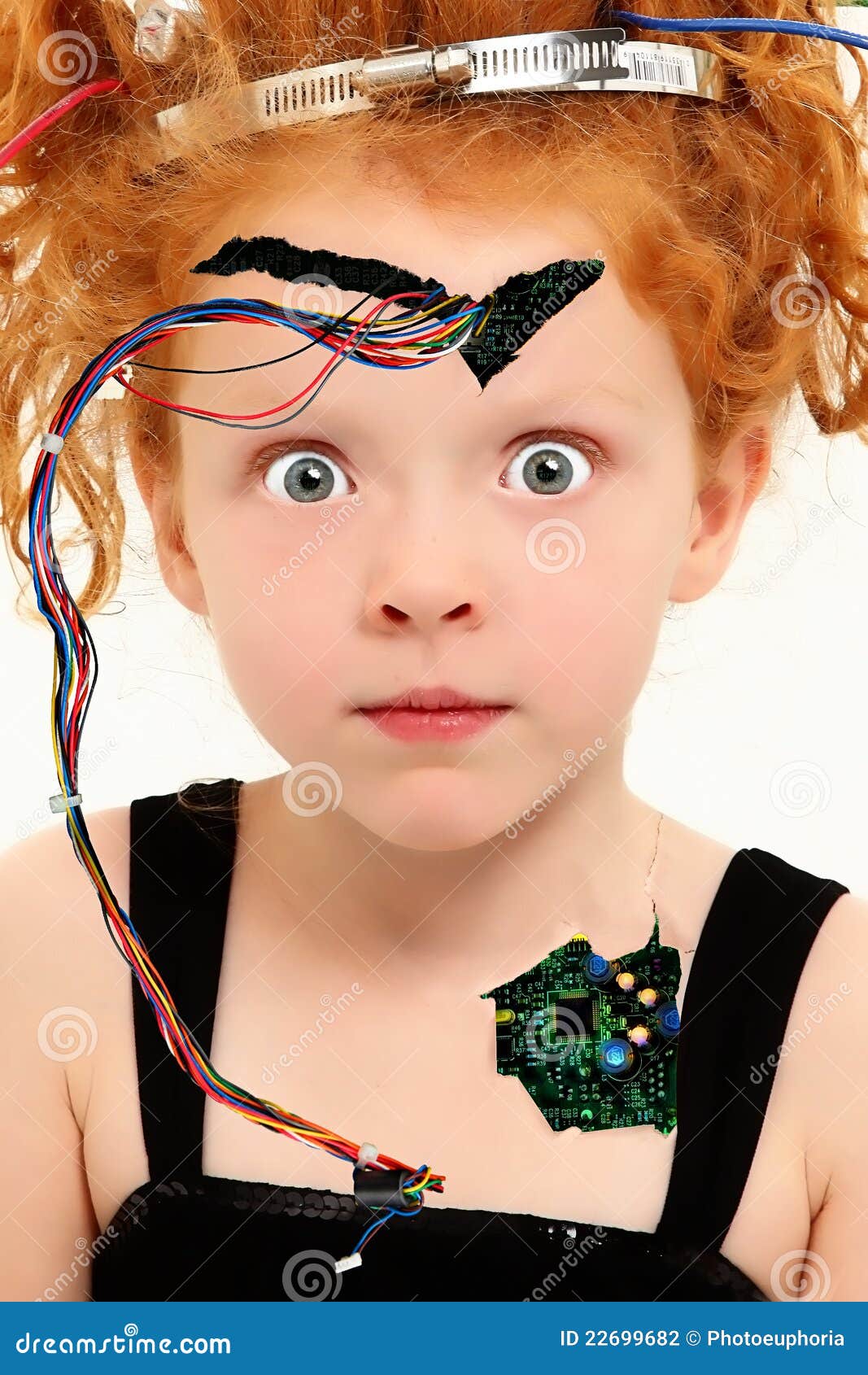 Adorable Cyborg Child With Wires Exposed Stock Photography - Image ...