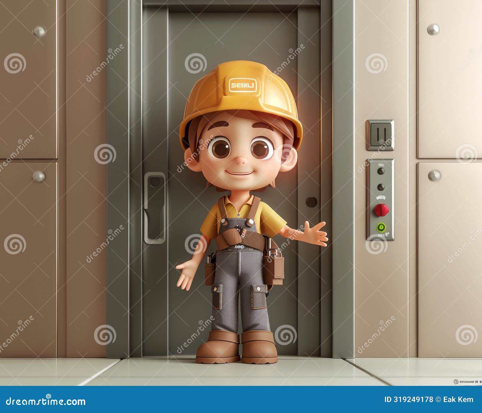 Adorable 3D Animated Construction Worker Character with Hard Hat and ...